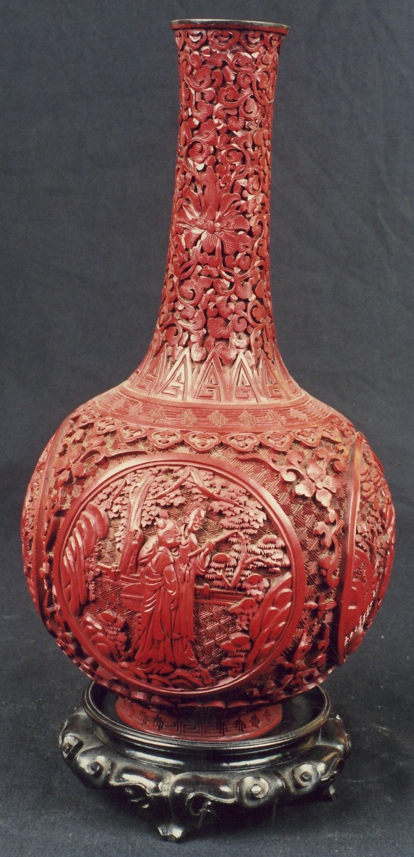 A pair of red lacquer Vases